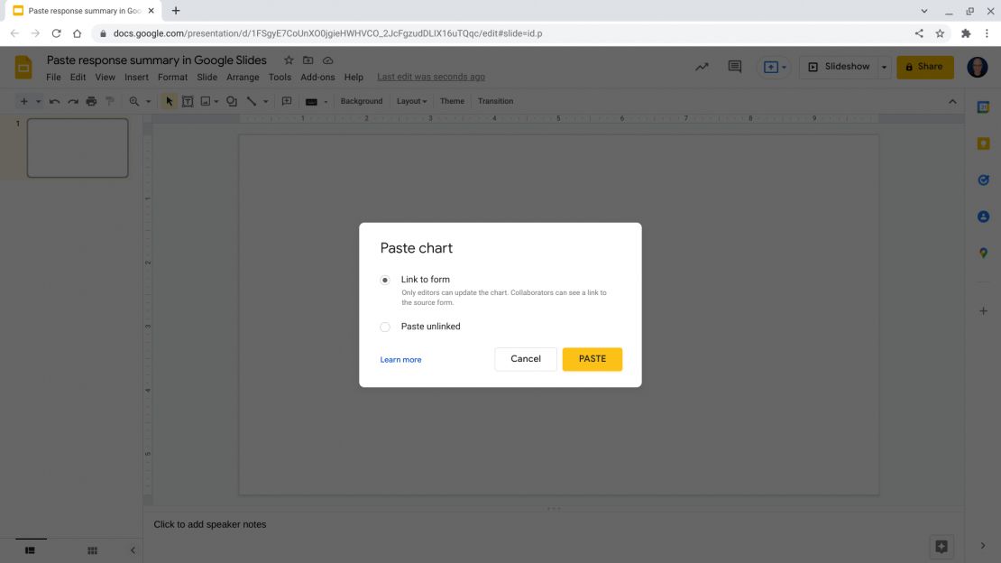 How to embed linked charts from Google Forms in Slides, Docs or Drawings - TechRepublic
