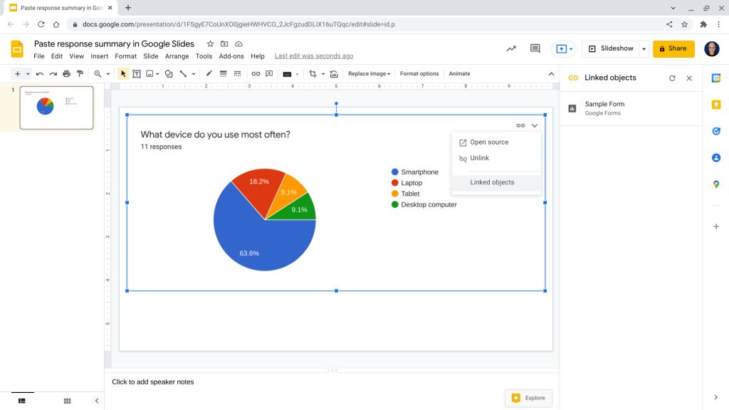 How to embed linked charts from Google Forms in Slides, Docs or ...
