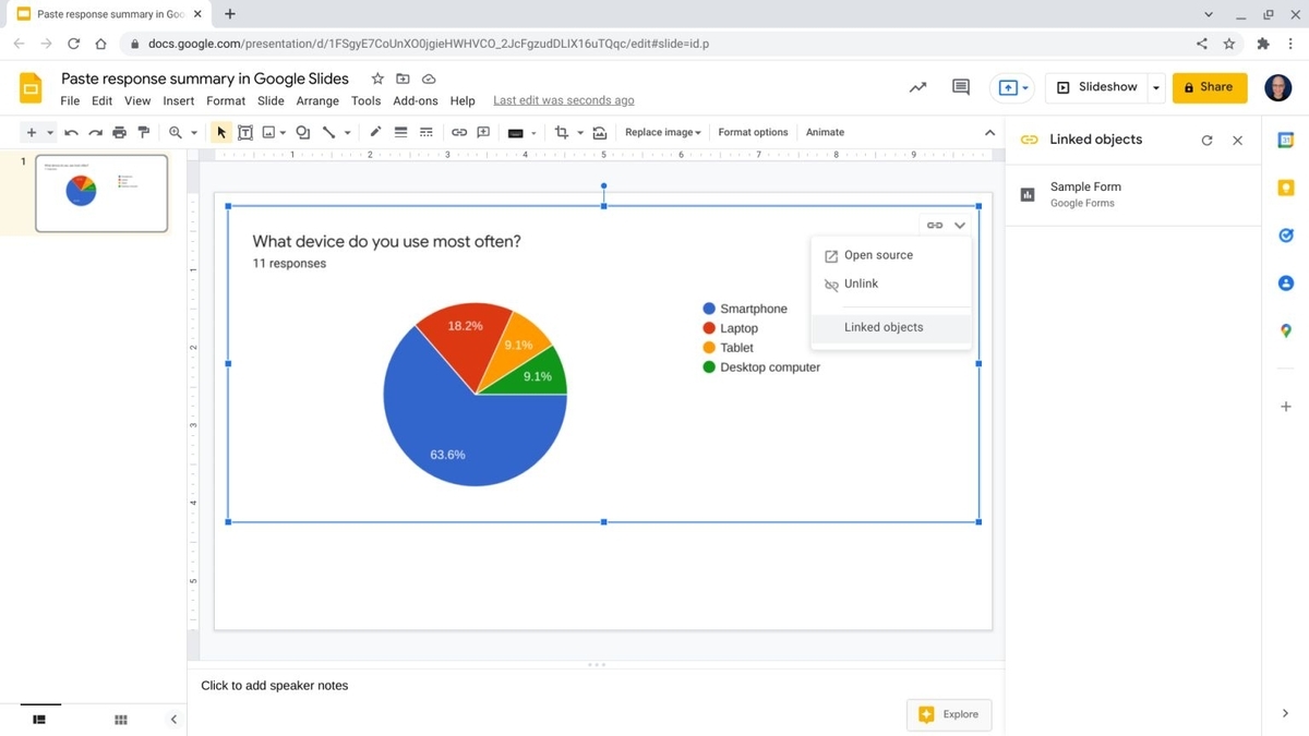 How to embed linked charts from Google Forms in Slides, Docs or ...