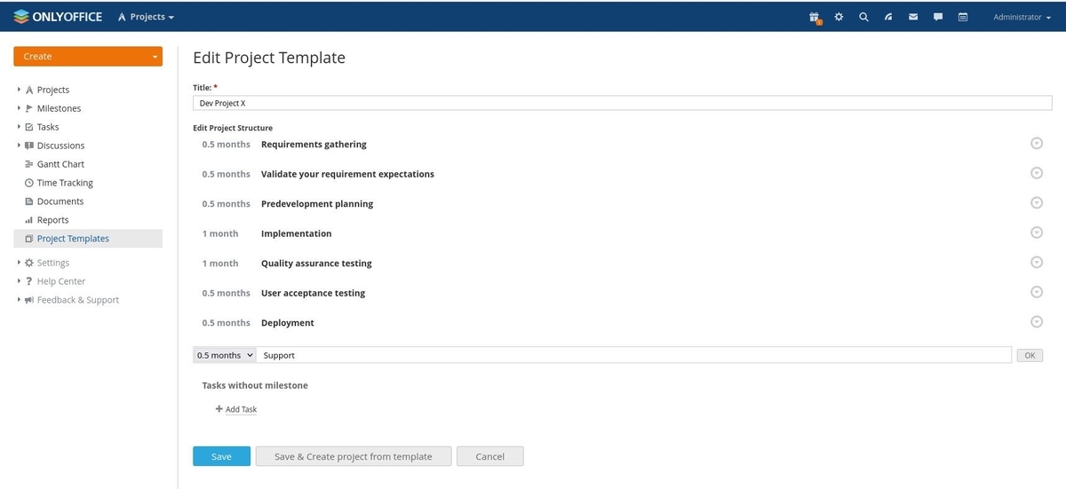 How to create a project template in the ONLYOFFICE Project Management ...
