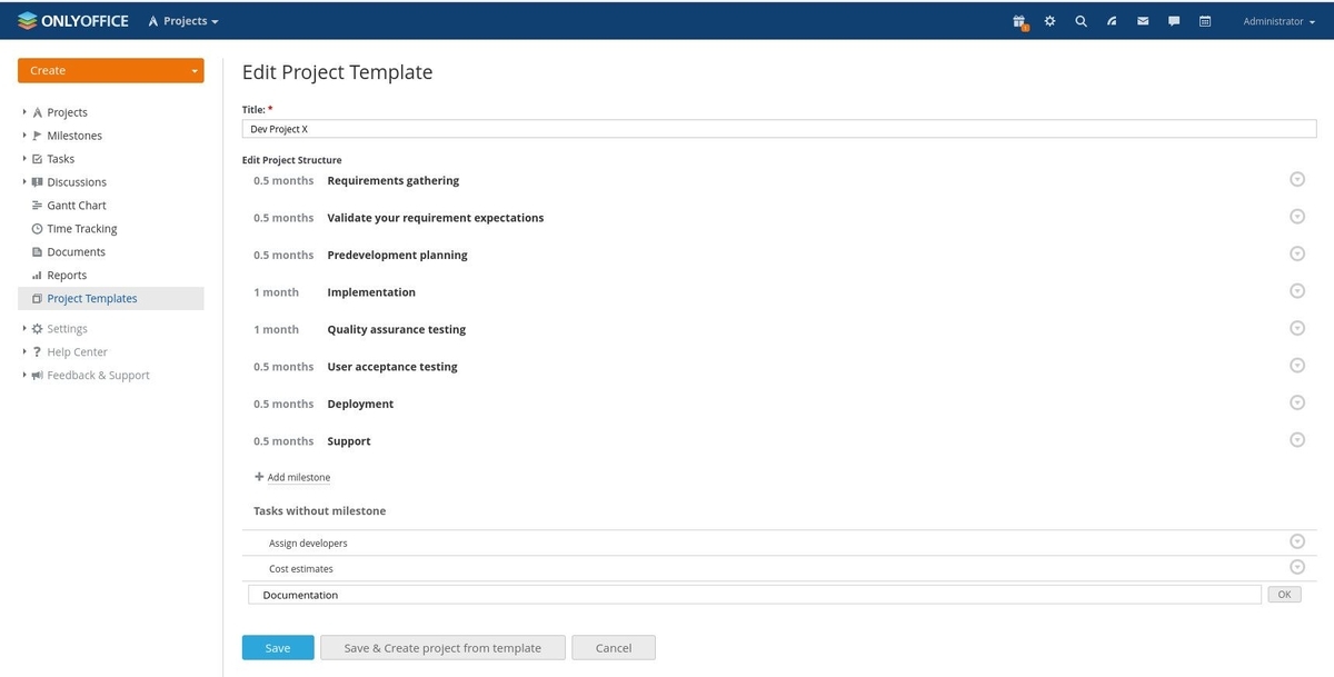 How to create a project template in the ONLYOFFICE Project Management ...