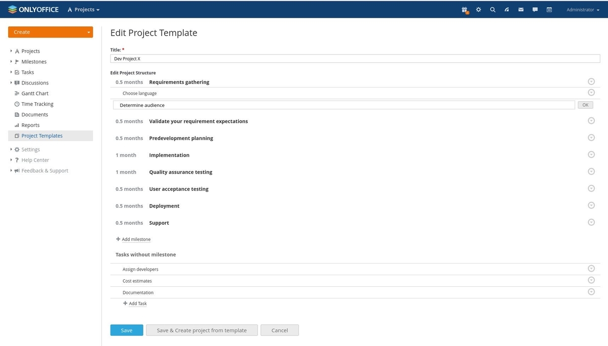 How to create a project template in the ONLYOFFICE Project Management ...