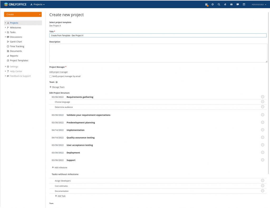 How to create a project template in the ONLYOFFICE Project Management ...
