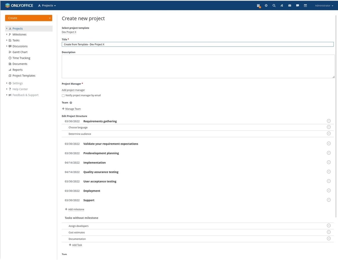 How to create a project template in the ONLYOFFICE Project Management ...