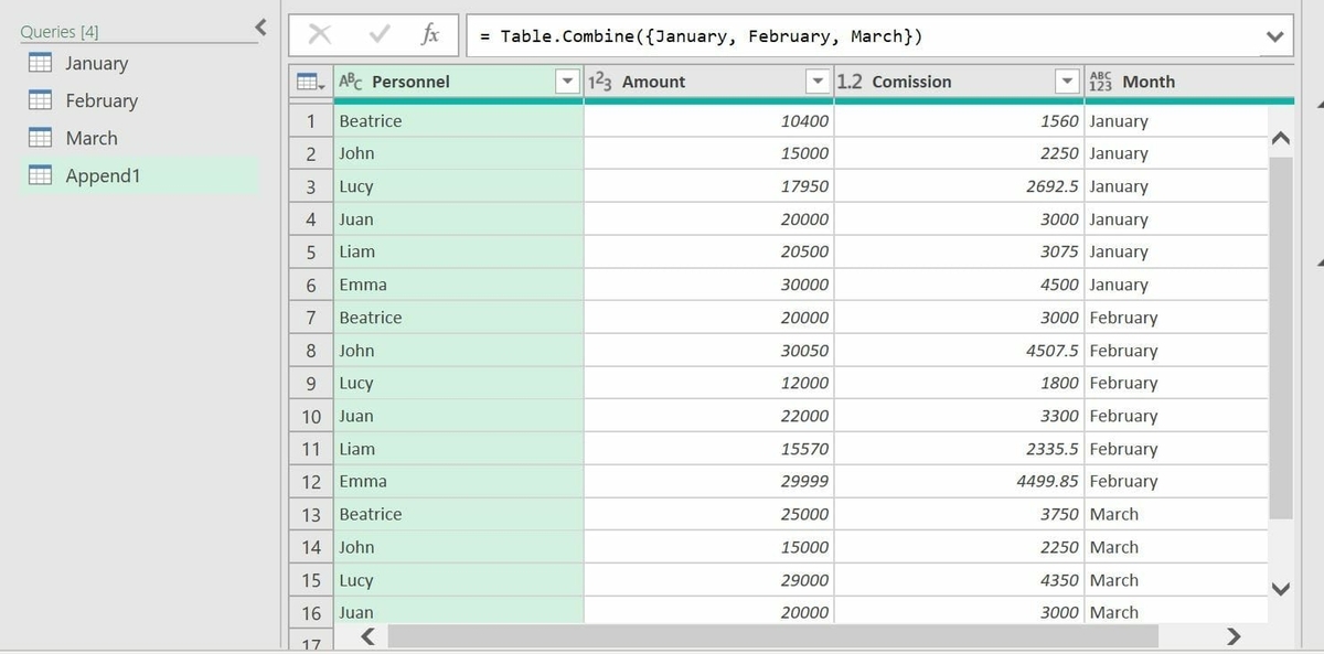 How to combine data ranges with Microsoft Power Query in Excel