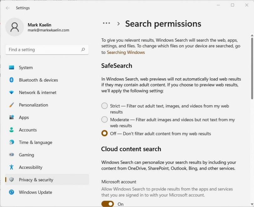 How to change Search settings and take charge of your privacy in Windows 11