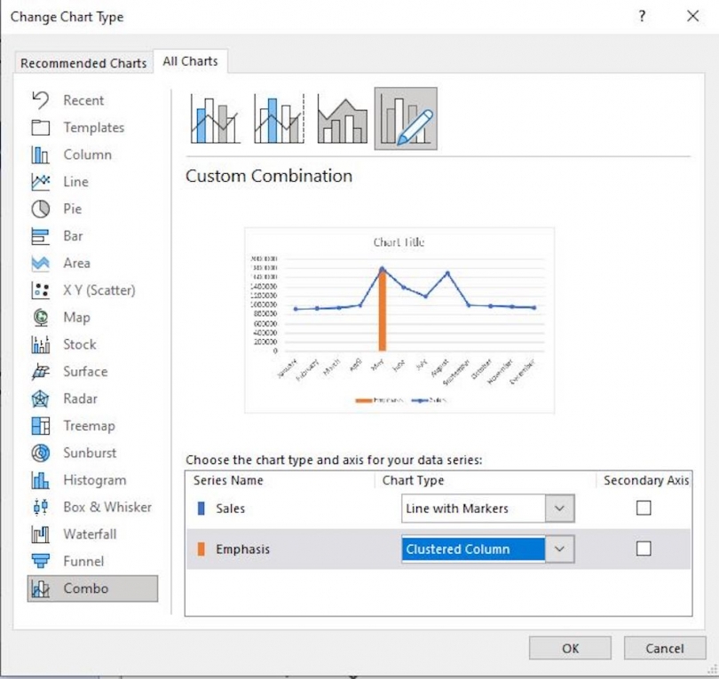 How to add a single vertical bar to a Microsoft Excel line chart ...