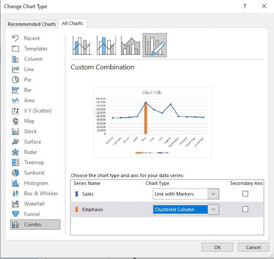 How to add a single vertical bar to a Microsoft Excel line chart ...
