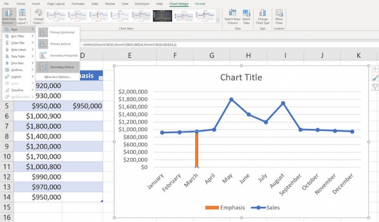 How to add a single vertical bar to a Microsoft Excel line chart ...
