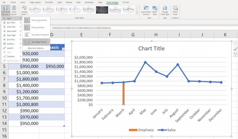 How to add a single vertical bar to a Microsoft Excel line chart ...