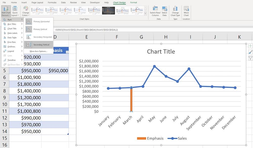 How to add a single vertical bar to a Microsoft Excel line chart ...