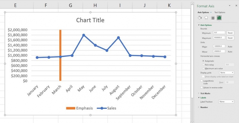 How to add a single vertical bar to a Microsoft Excel line chart ...