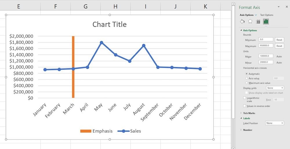How to add a single vertical bar to a Microsoft Excel line chart ...