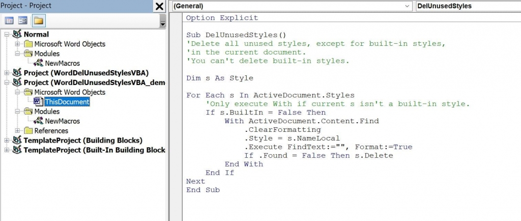 How To Delete Unused Styles Using Vba In Word Techrepublic