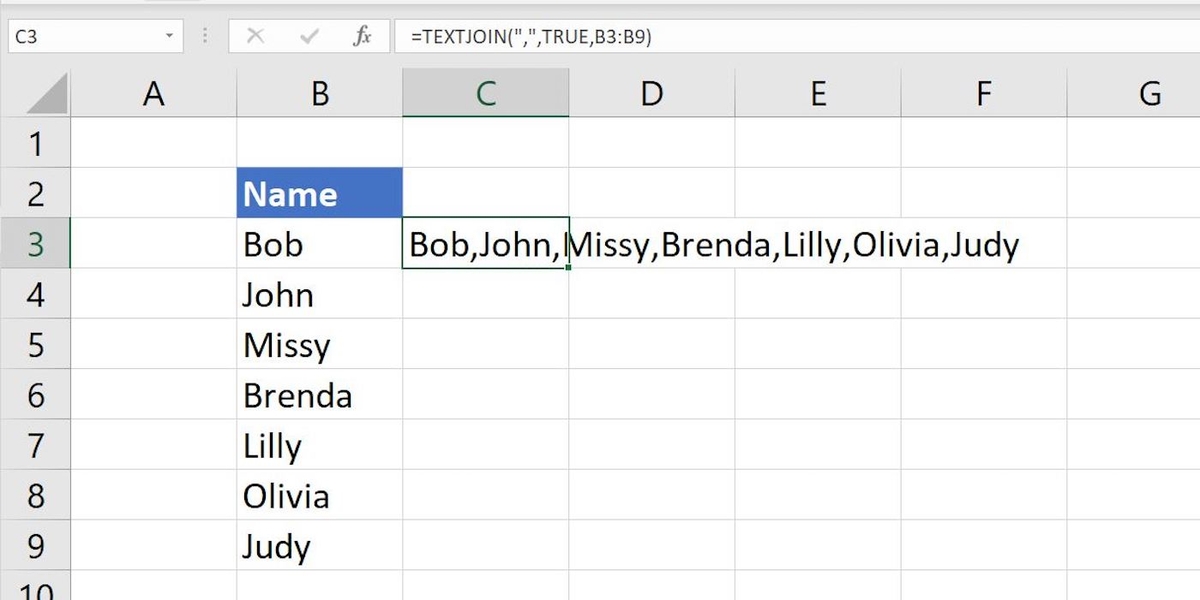 How To Concatenate Values In A Single Excel Column To A Single Row