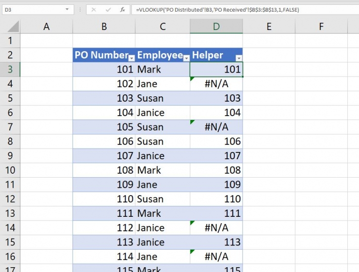 How to find missing records using VLOOKUP() in Microsoft Excel