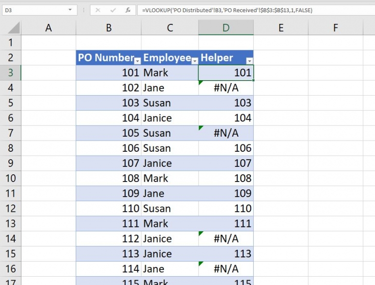 How to find missing records using VLOOKUP() in Microsoft Excel