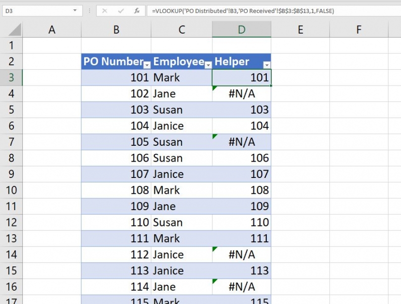 How to find missing records using VLOOKUP() in Microsoft Excel