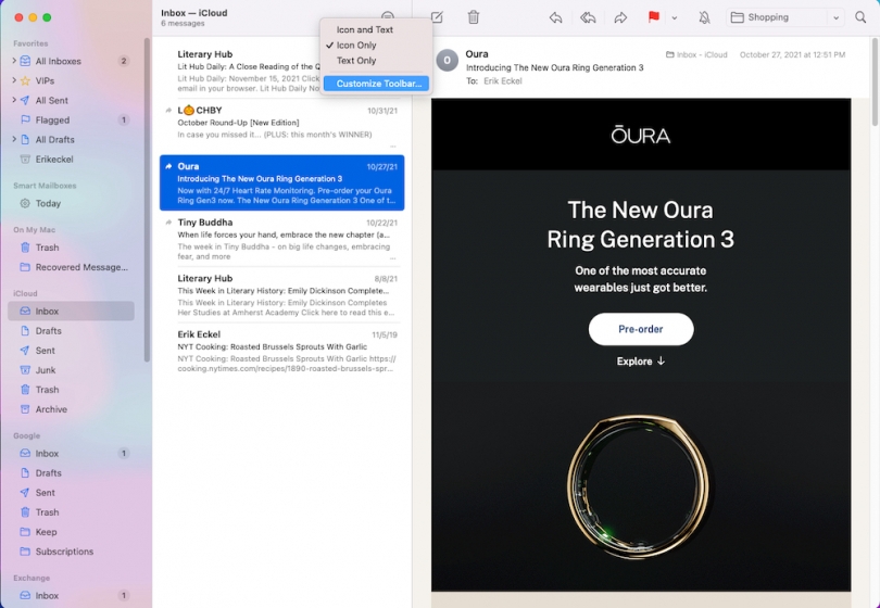 How to customize the macOS Mail toolbar