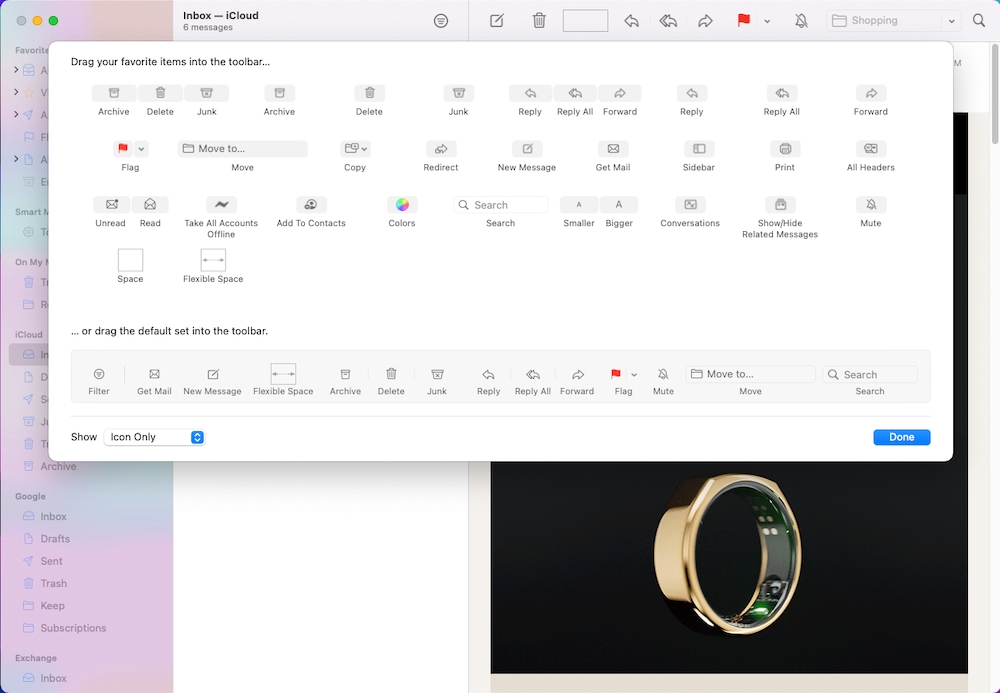 How to customize the macOS Mail toolbar