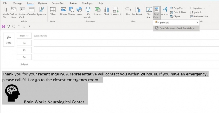 How to quickly reply to email using Quick Parts in Microsoft Outlook ...