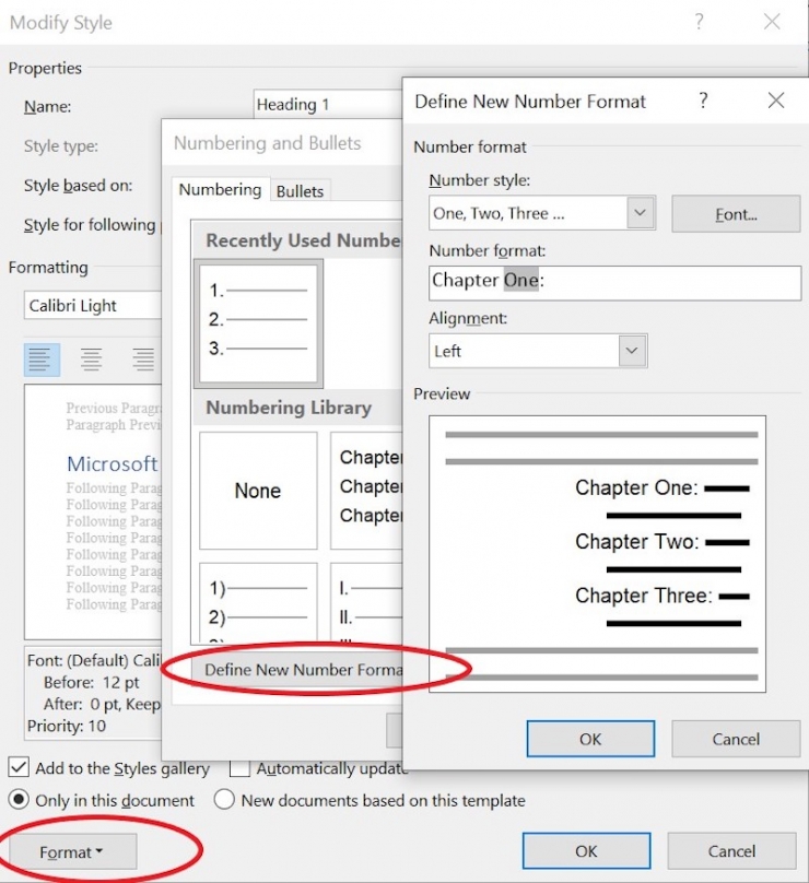How to add chapter numbers by modifying an existing heading style in a ...