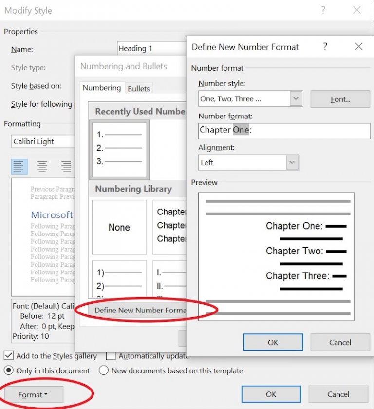 How to add chapter numbers by modifying an existing heading style in a ...