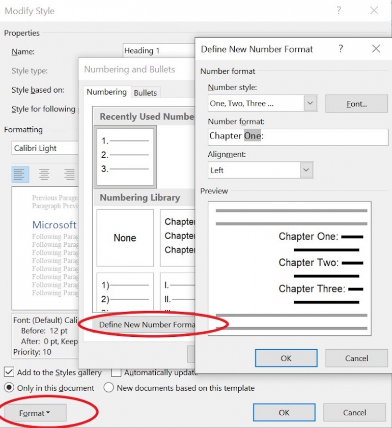 How to add chapter numbers by modifying an existing heading style in a ...