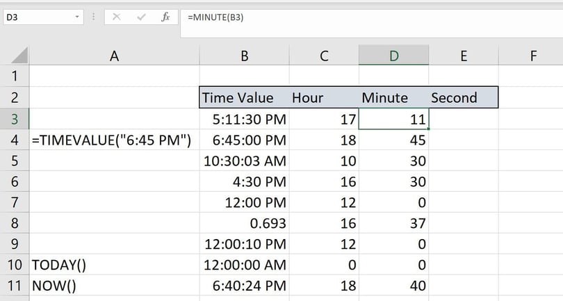 How to parse time values in Microsoft Excel