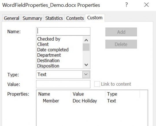 How to use a custom document property to repeat content in Microsoft ...