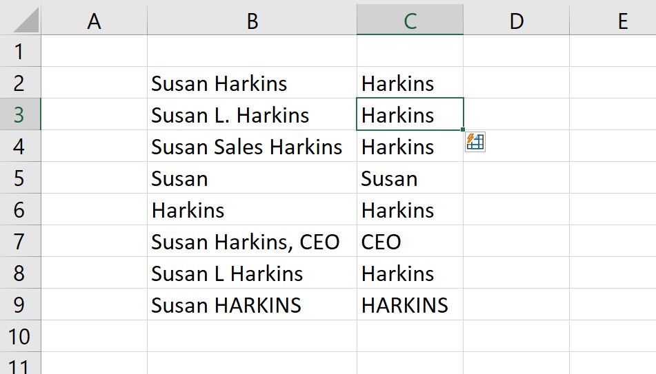 How to use Flash Fill to parse characters across multiple columns in Microsoft Excel