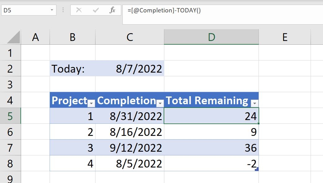 How to determine the number of remaining workdays for Microsoft Excel ...