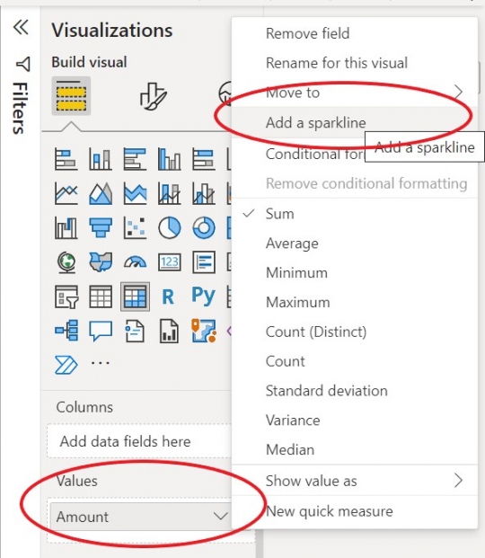 How to add sparklines to highlight details in Microsoft Power BI