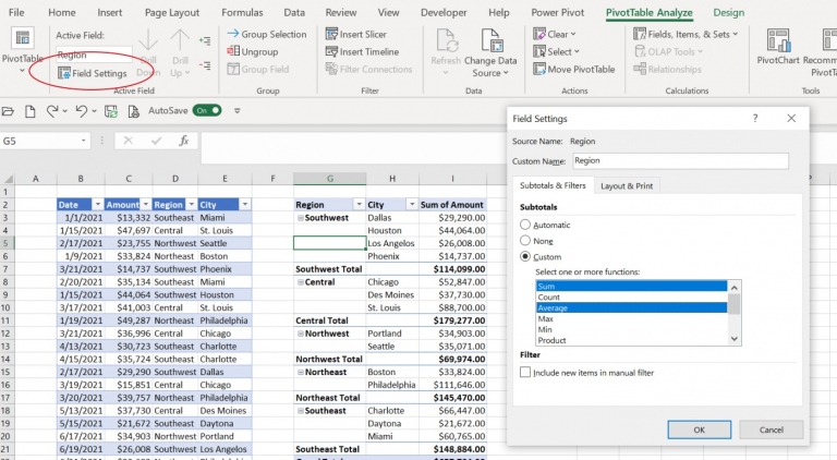 How to display multiple subtotal rows in a Microsoft Excel PivotTable ...
