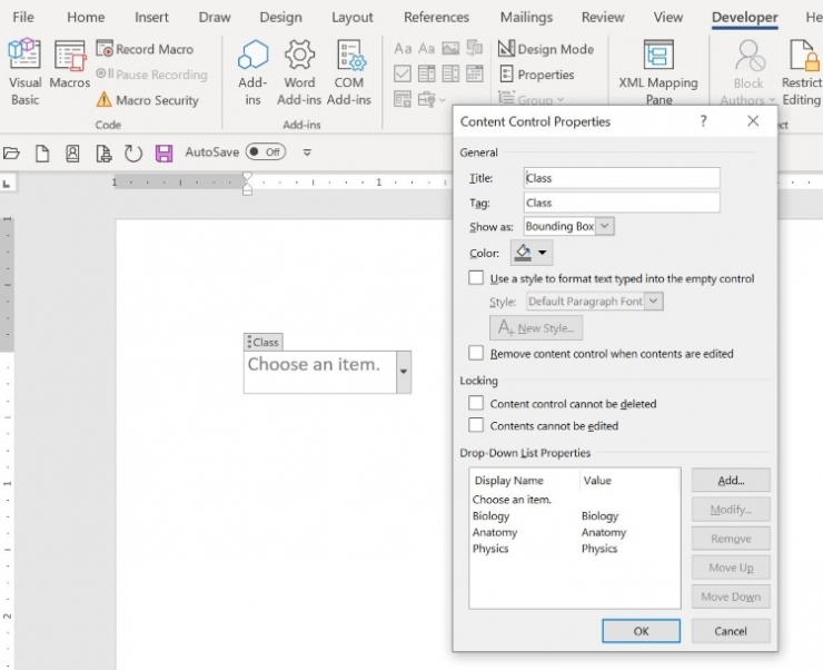 How to update textbox content controls in Word using a dropdown content ...