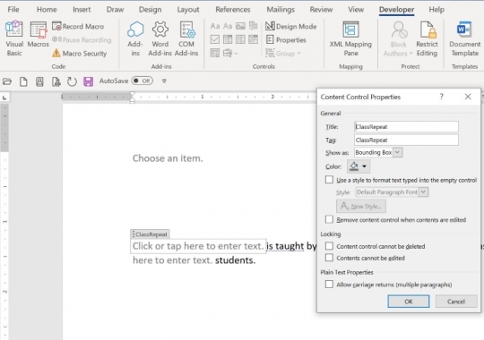 How to update textbox content controls in Word using a dropdown content ...