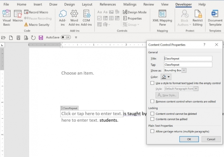 How to update textbox content controls in Word using a dropdown content ...