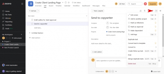 How to remove completed tasks in Asana