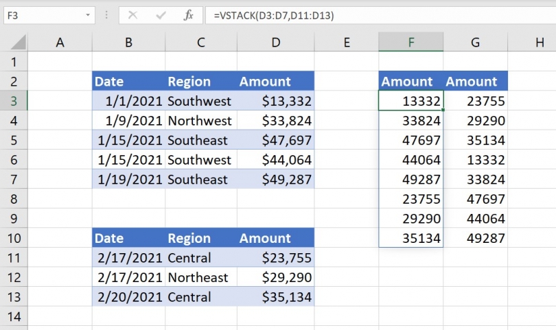 How to use Microsoft Excel’s VSTACK() function to combine multiple data ...