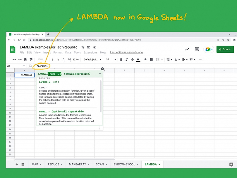 Google Sheets gains LAMBDA and helper functions