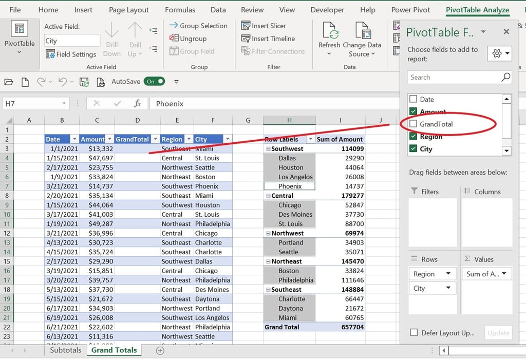 How to display grand total rows in Excel PivotTable | TechRepublic