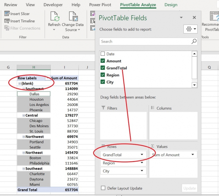 How to display grand total rows in Excel PivotTable | TechRepublic