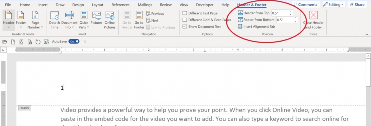 How to change the header margins in Microsoft Word