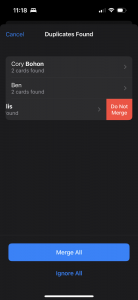 Finding and merging duplicate contacts in iOS 16