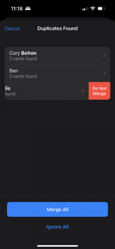Finding and merging duplicate contacts in iOS 16