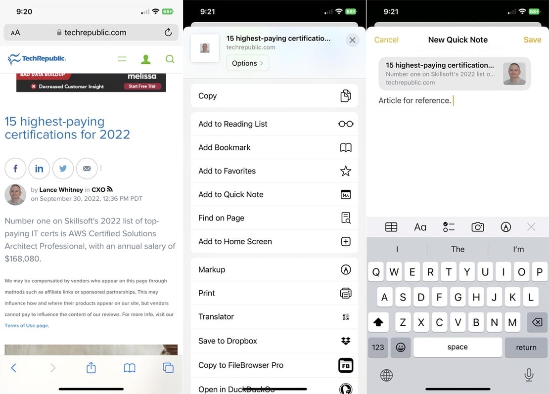 How to create a Quick Note on your iPhone - TechRepublic