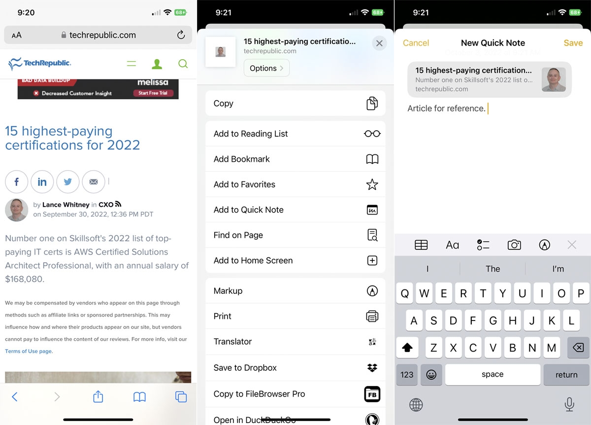 How to create a Quick Note on your iPhone | TechRepublic
