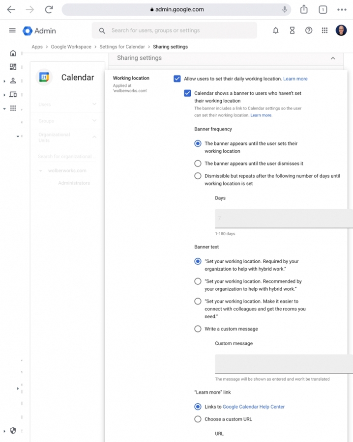 How to manage working location in Google Calendar