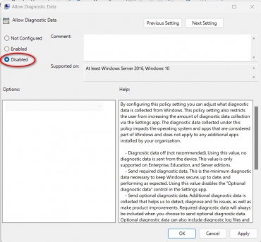 How to turn off Telemetry System usage data collection in Windows 11