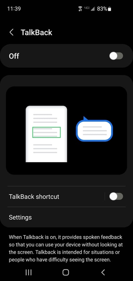 Android accessibility options for blind and hard of hearing users